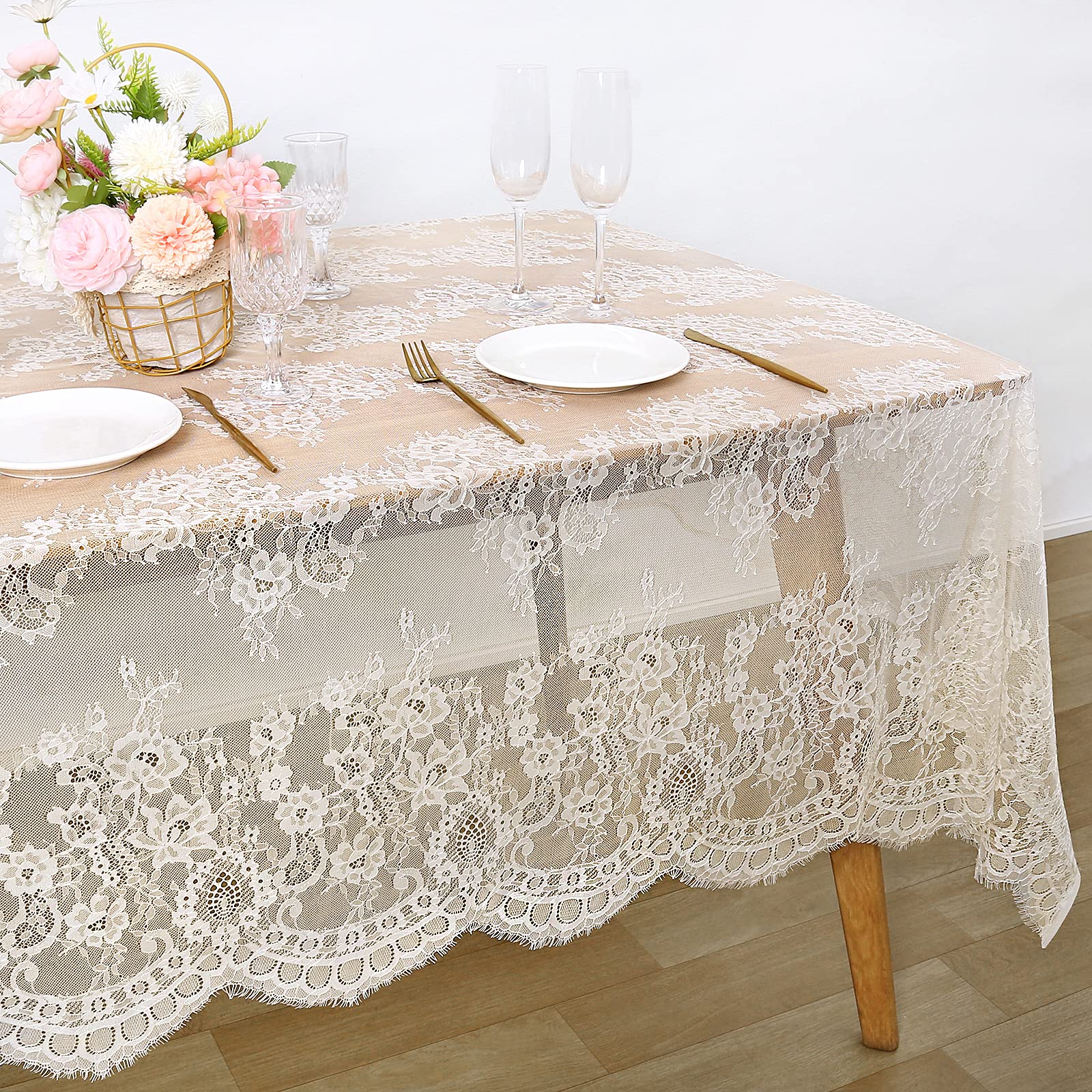 Ivory Lace Tablecloth Exquisite Wedding Lace Fabric 60x120 inches Vintage Lace Overlay Rectangle Outdoor Party Event Decoration Classic Lace Tablecloth