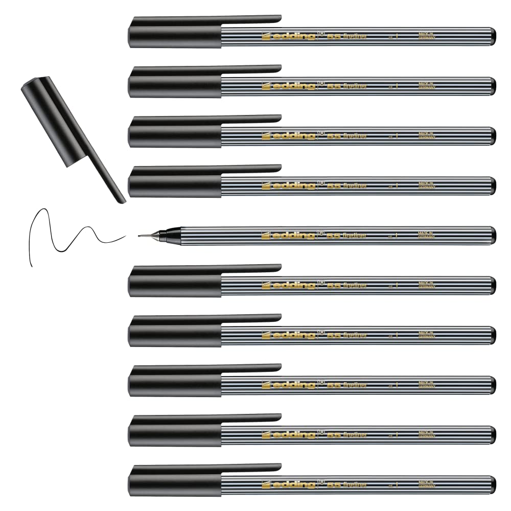 edding 55 fineliner - pen for writing, sketching or illustrating - pack of 10 - black
