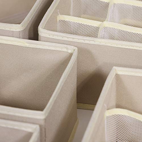 TENABORT 12 Pack Foldable Drawer Organizer Dividers Cloth Storage Box Closet Dresser Organizer Cube Fabric Containers Basket Bins for Underwear Bras Socks Panties Lingeries Nursery Baby Clothes Beige
