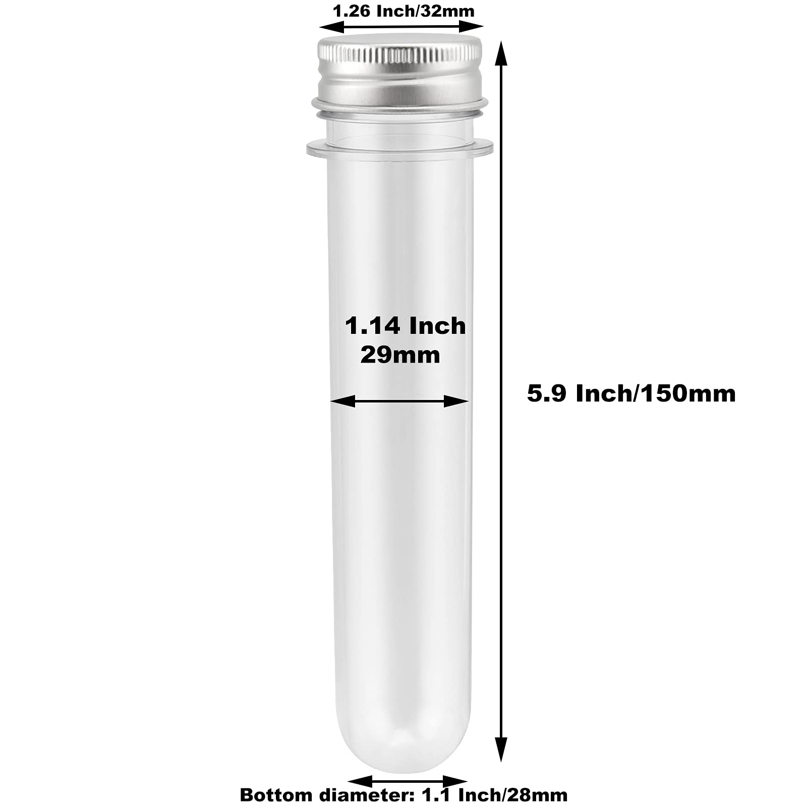 SHEUTSAN 50 Pack 70ml Clear Test Tubes, 29 x 150mm Plastic Test Tubes with Screw Caps, Stand Bottom Test Tubes Containers for Gumball Candy Storage, Bath Salt, Bridal Shower, Wedding, Party Favors