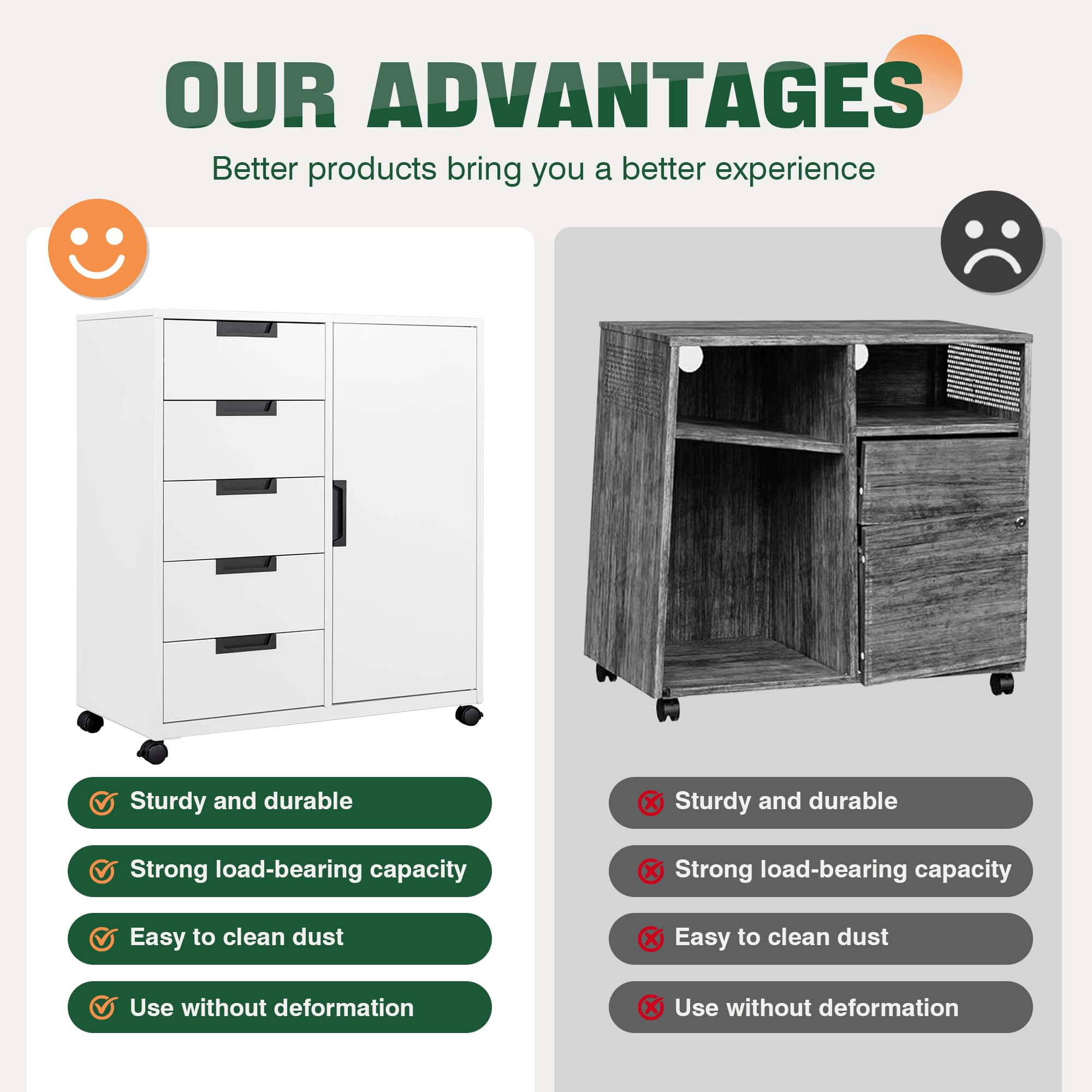Letaya 5 Drawer Storage Cabinet, Mobile Printer Stand for Home Office,Dresser Chest with Shelves and Door(Black)