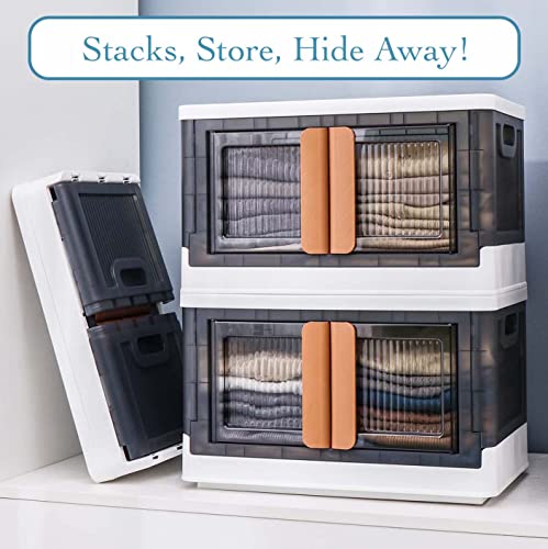 JUST AMAZING DEALS Storage Bins With Lids Stackable Storage Bins with Front Opening Doors and Top Lids for DUAL ACCESS, Collapsible, Closet Office Storage (19.8 gallon / 75 litre)