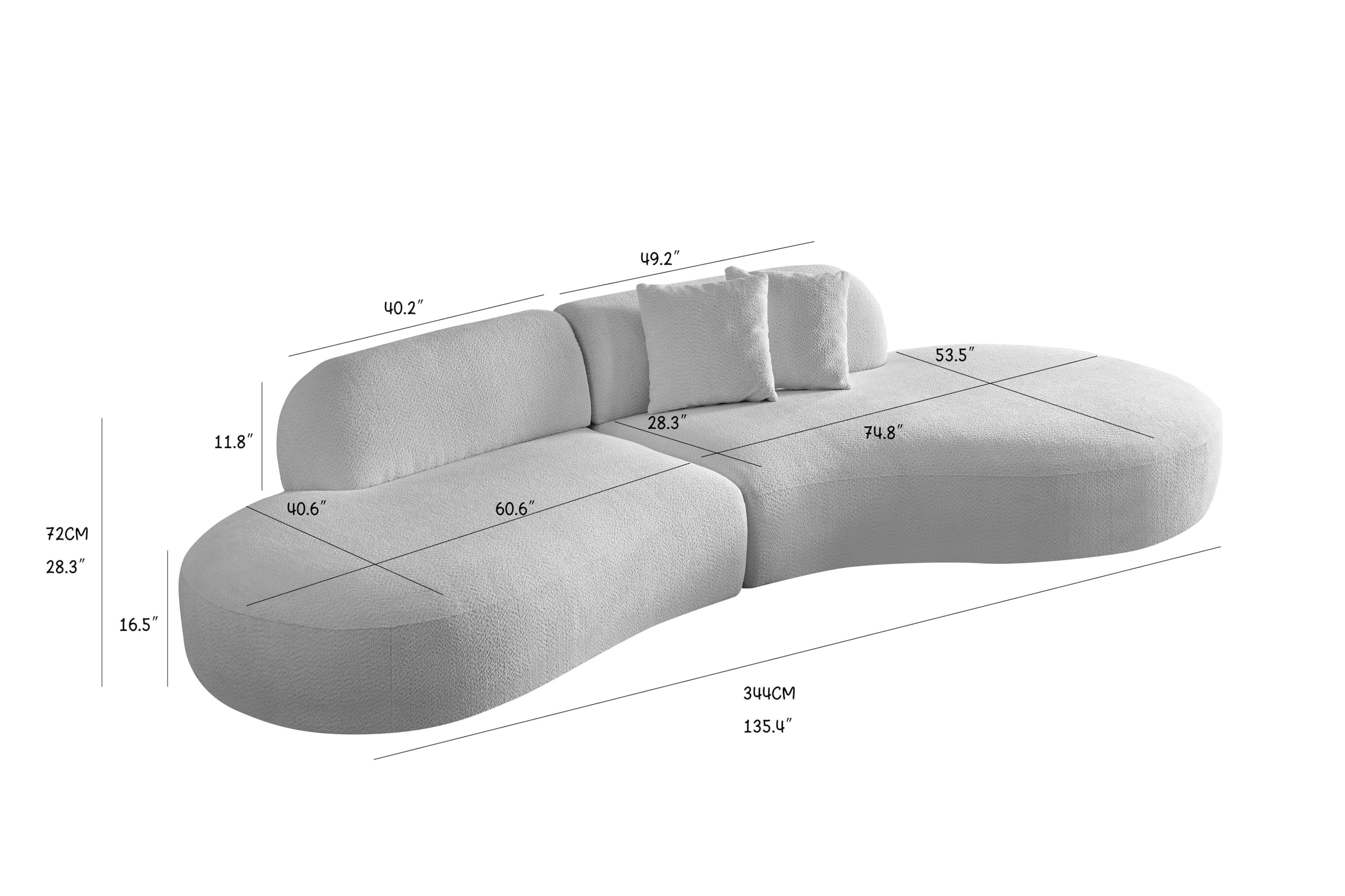 LETBASK 135.4" Curved Sectional Sofa,Oversized Modular Chaise Longue,6-Seat Boucle Fabric Couch with Pillows for Living Room,Apartment,Office (Green+Right-Facing)