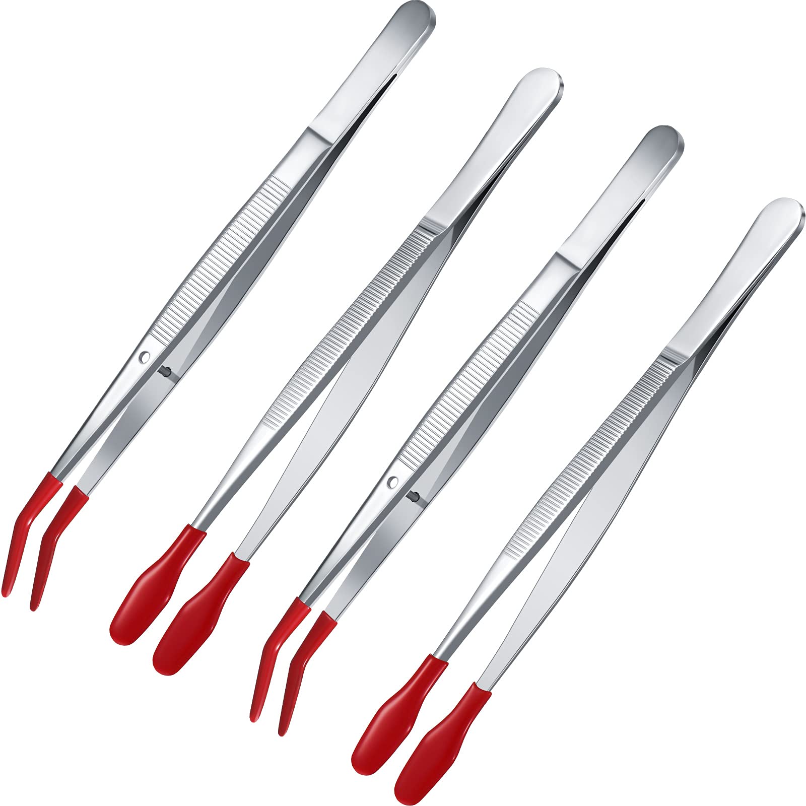 Honoson 4 Pieces Tweezers with Rubber Tips Tweezers Rubber PVC Silicone Coated Non Marring Flat Tip Bent Tip Tweezers Tipped Tweezers for Lab Industrial Jewelry Craft Coin Stamp Tweezer Tongs
