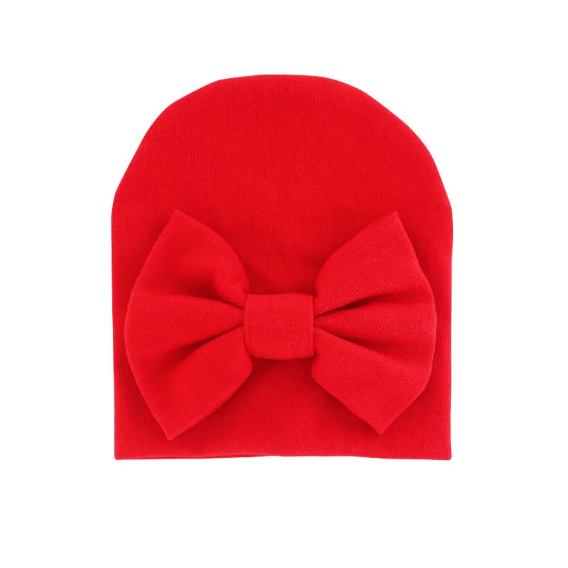 QandSweet Newborn Girls' Hats & Caps Infant Big Bow Cotton Hat 0-6 Months 6-Pack (6 Colors A)