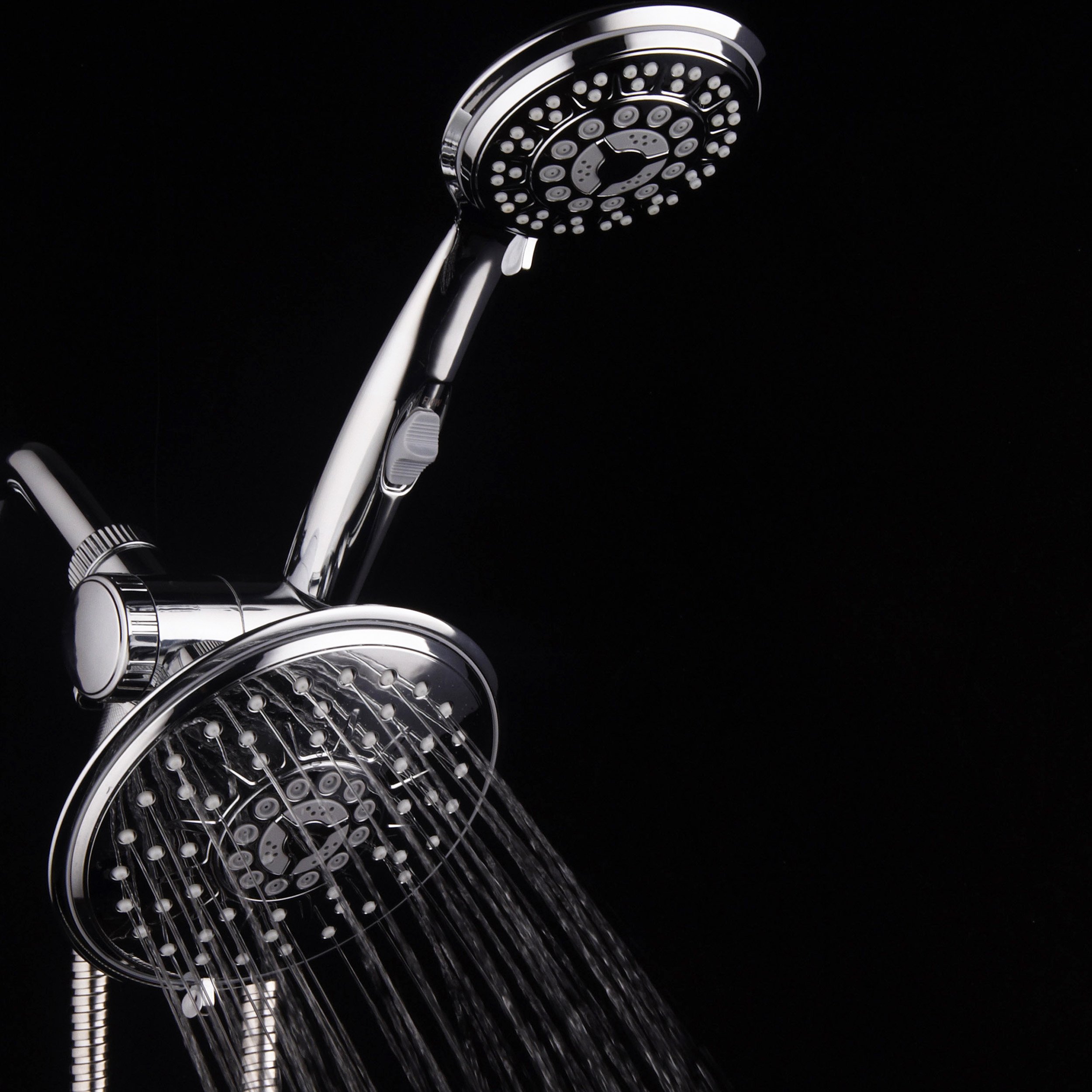 Hydroluxe 30-Setting Ultra-Luxury 6 inch Rainfall Shower Head & Handheld 3-way Combo with Water Saving Pause Switch and Stainless Steel Hose/Enjoy Separately or Together! Premium All Chrome Finish