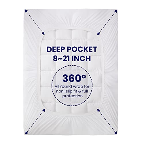 SLEEP ZONE Twin Size Cotton Mattress Pad, Soft Fluffy Cotton Top Mattress Topper, Machine Washable Mattress Protector Cover Fits 8-21 inch Deep Pocket, Twin