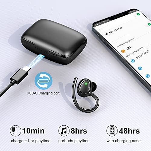 Wireless Earbud NEW Bluetooth 5.3 Headphones Sport Earphones 48H Playtime Ear Buds with ENC Mic LED Display, Stereo Noise Cancelling Earbud Over-Ear Buds Earhook IP7 Waterproof Headset for Running Gym