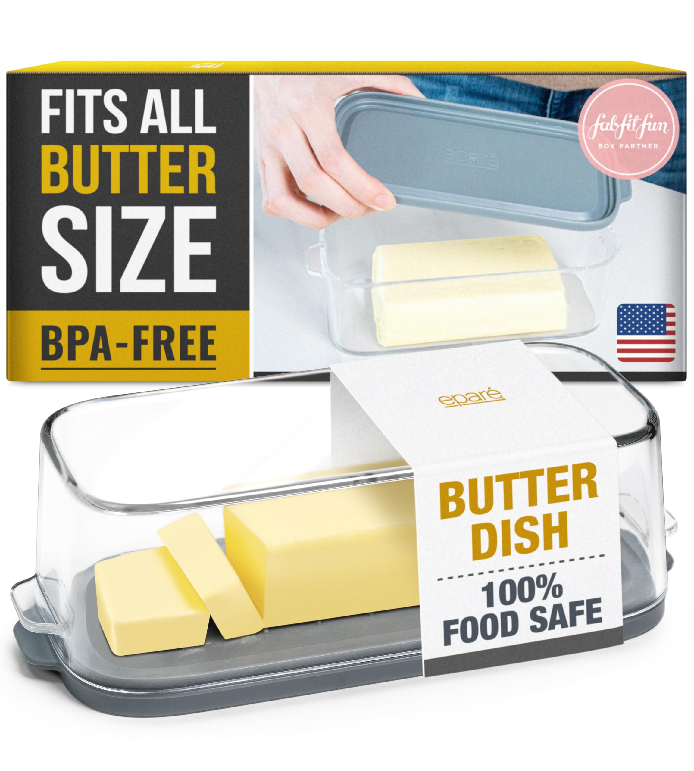 Eparé Large Butter Dish With Lid For Countertop - BPA-Free Butter Keeper - Counter Dishes For Soft Butter Storage - Covered Butter Dish With Lid - Tray Container For Soft Butter