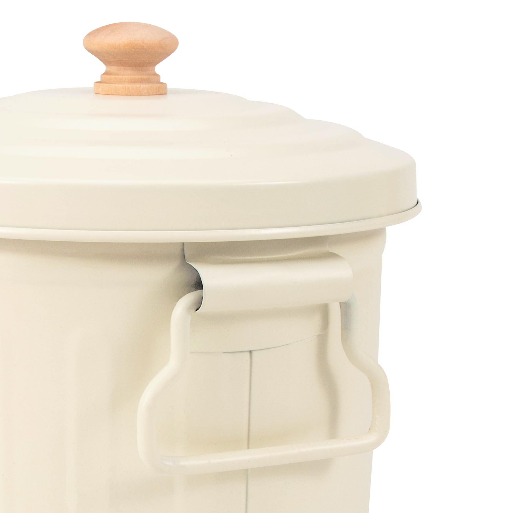 Metal Trash Can with Lid and Handle, Mini Desktop Wastebasket, Trash Tins Garbage Bin, Pencil Holder Pen Cup, Makeup Brush Holder, Mini Metal Flowerpot Bucket Shaped Trash Bin for Home Office(Beige)
