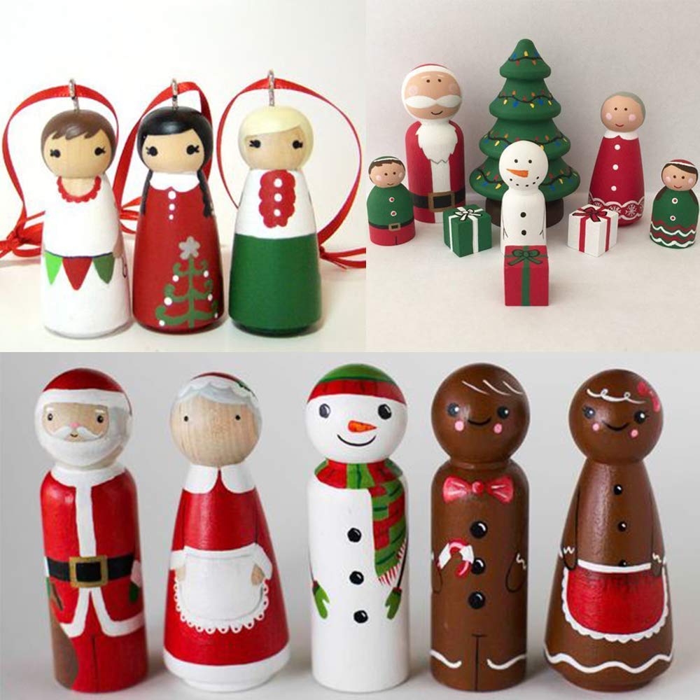 WOWOSS 40 Pcs Unfinished Wooden Peg Dolls Set, Natural Decorative Wooden People Figures for Painting, Craft Art Projects, Peg Game, 3 Shapes