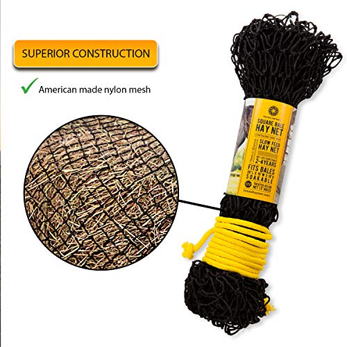 Texas Haynet - Square Net Hay Holder for Horses - Durable Nylon Square Bale Hay Net Slow Feed - American Made Hay Rope Net - Easily Fits Bales 36x18x18β with 1.5β Holes
