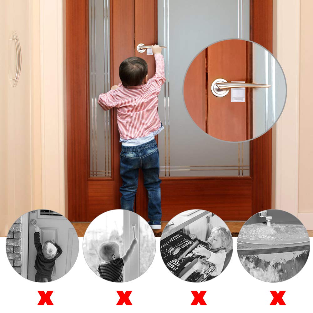 Door Lever Child Lock, Baby Proofing Handle Locks Deter Kids Pets from Opening Handle Doors & Getting Locked in Rooms, Tool-Free Install Easiest Use (White-3pack)