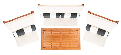 SAFAVIEH Outdoor Collection Chaston Natural and Beige 4-Piece Set with Black & White Pillows