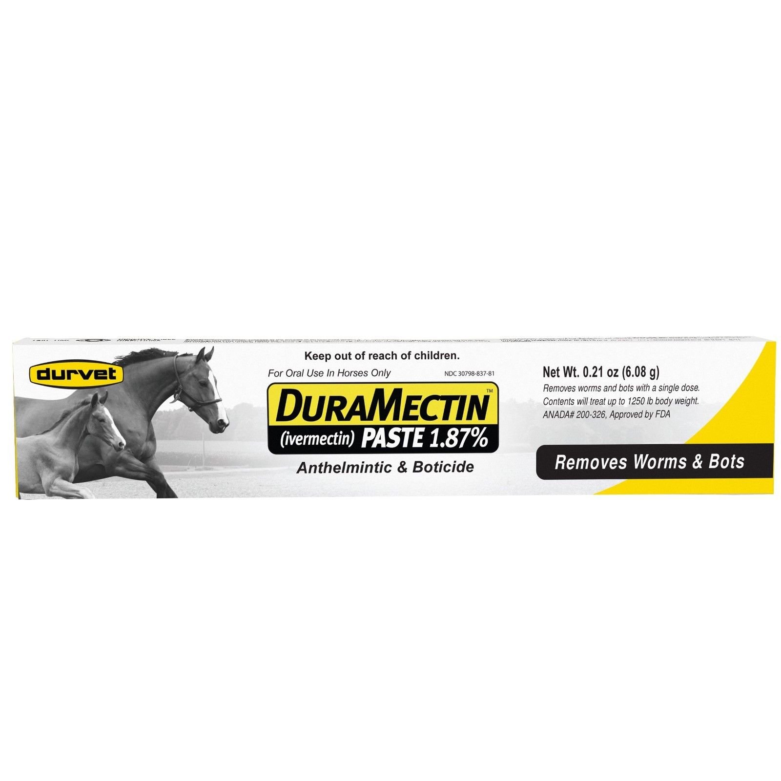 Durvet DuraMectin Ivermectin Paste 1.87% Horse Wormer 1 Tube (for Horses only) & Duramectin Ivermectin Paste 1.87% for Horses, 0.21 oz