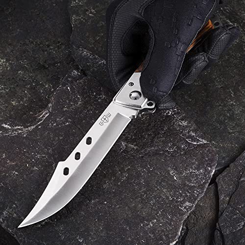 Grand Way Bundle of 2 Items Hunting Folding Knife with Rosewood Handle - Tactical EDC Pocket Knife - Foldable Long Blade Pocket Knife - Mini Multitool Knife 12 in 1 - Best Gear Accessory - Gifts