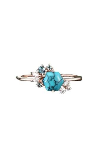 Hexagon cut Turquoise ring rose gold for women vintage unique Turquoise engagement ring cluster marquise diamond wedding promise ring gift, 10