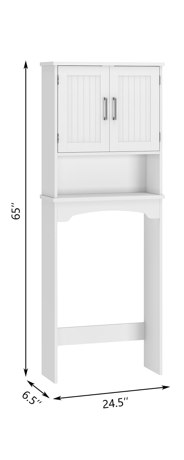 GarveeHome Over The Toilet Storage Cabinet, Double Door Bathroom Storage Organizer with Anti-Tip Device, Small Freestanding Space Saver with Open Shelf,White