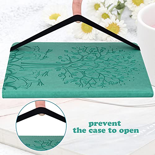 VODEFOX Case Fits Amazon Kindle Fire 7 Tablet (2022 Release-12th Gen) Latest Model 7",PU Leather Folio Stand Embossed Deer&Tree Cover with Elastic Band Stylus Slim Fit Protective Cover - Green