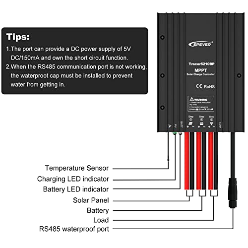 EPEVER IP68 Waterproof 30A MPPT Solar Charge Controller 12V 24V Auto, Solar Panel Battery Intelligent Regulator with MT50 and RS485 Cable, Used in RVs, Trailers, Boats, Yachts(Tracer7810BP)