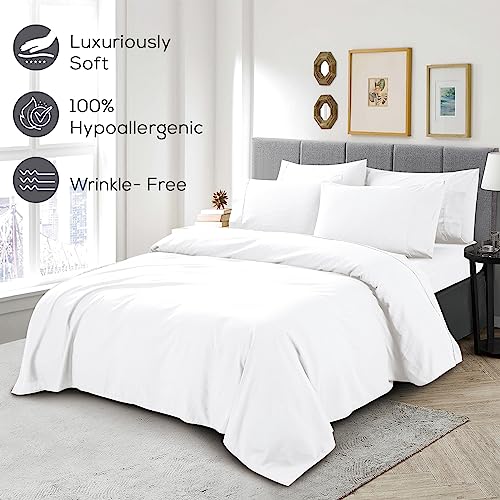 Mueller Ultratemp King Size Sheets Set, Super Soft 1800, 6 Piece, Deep Pocket up to 16" Bed Sheets, Transfers Heat, Breathes Better, Hypoallergenic, Wrinkle, White