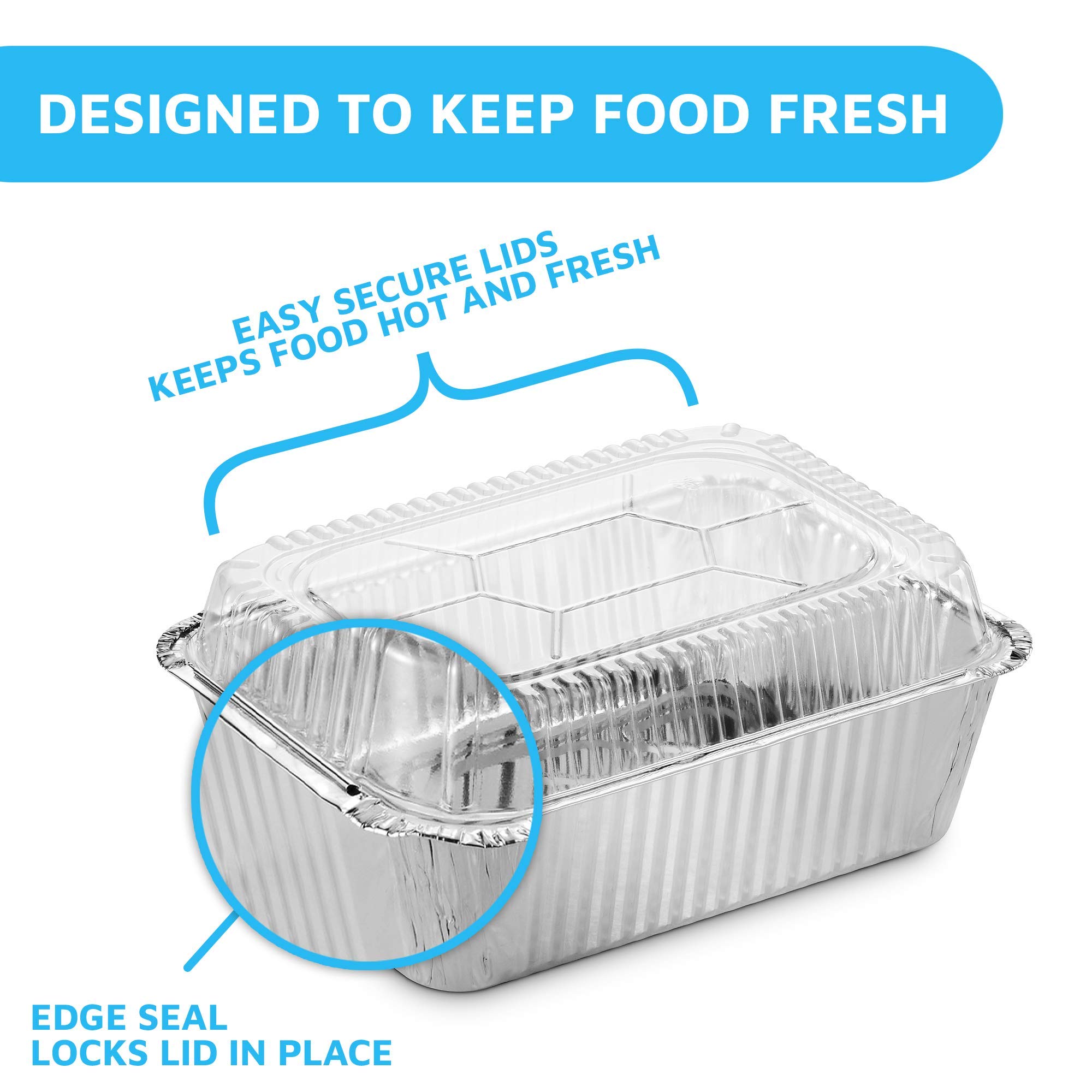 MontoPack Disposable Takeout Pans with Clear Lids | 5lb Capacity Aluminum Foil Food Containers with Seal for Freshness | Eco-Friendly & Recyclable | 25-Pack 6.5x9.5” Drip Pans