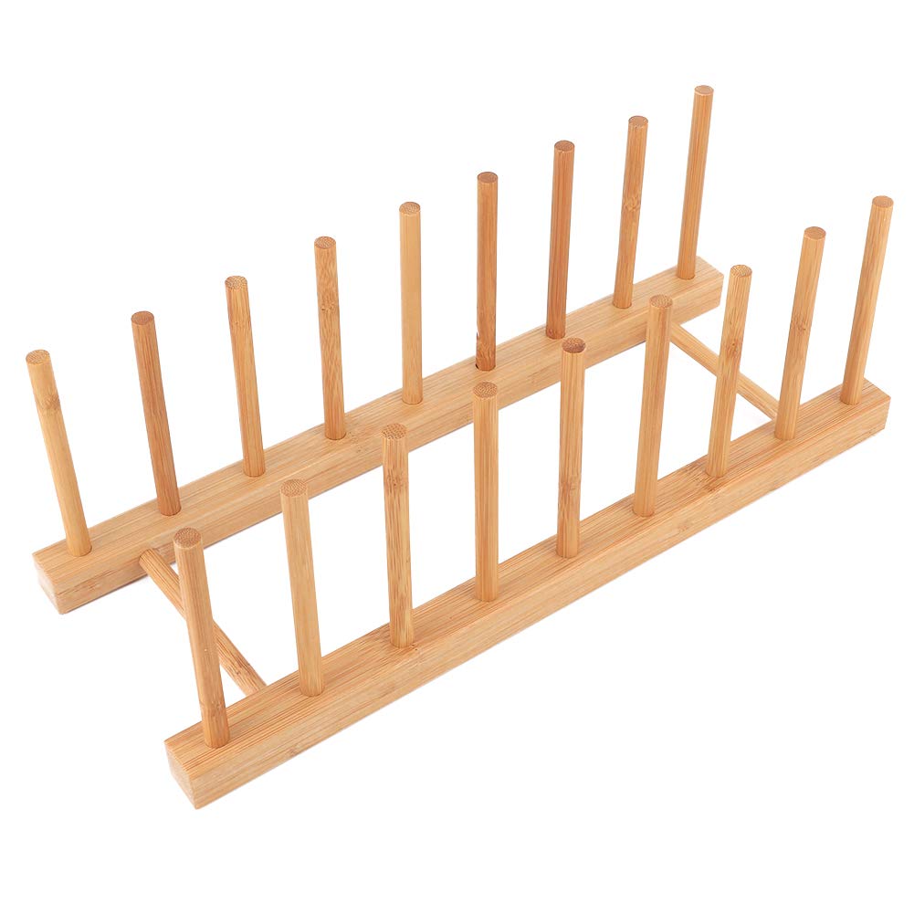 Fdit Bamboo Dish Rack Plates Holder Kitchen Storage Cabinet Organizer for Cup Pot Lid Cutting Board Countertop Organization