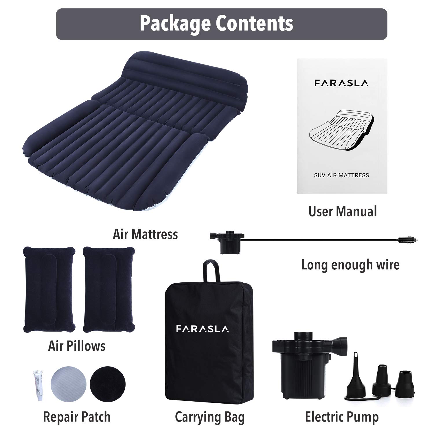 Farasla SUV Air Mattress for Car Camping, Travel Mattress with Inflatable Pillows, Double Camping Bed, Quick Inflation with Electric Pump