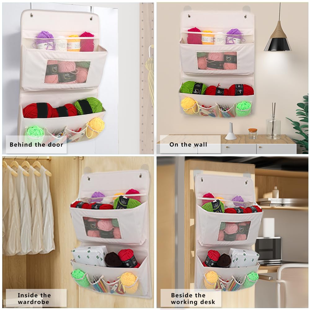KDVBP Knitting Bag for Yarn Storage, The Ultimate Crocheting & Knitting Accessories Organizer, Transparent Wall or Door Display, Easy Access to Your Crochet Kit, Perfect for Yarn Beginners (Beige)