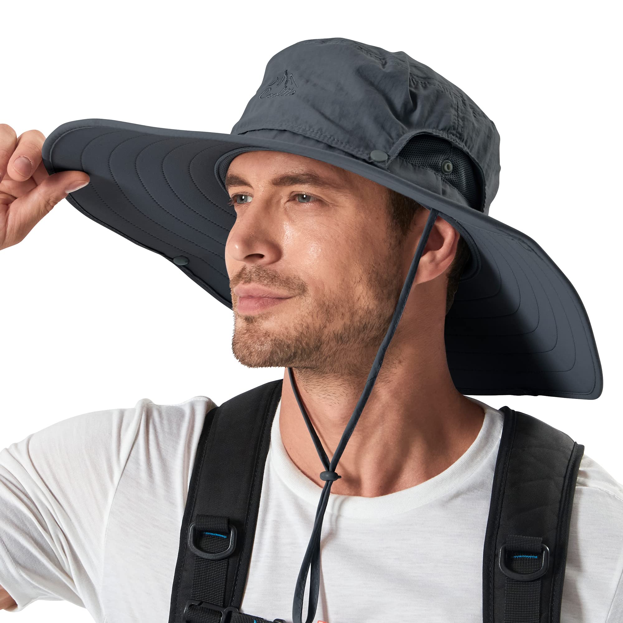 Cooltto Wide Brim Sun Hats with Waterproof Breathable for Fishing, Hiking, Camping,for Men Women Kids Dark Grey