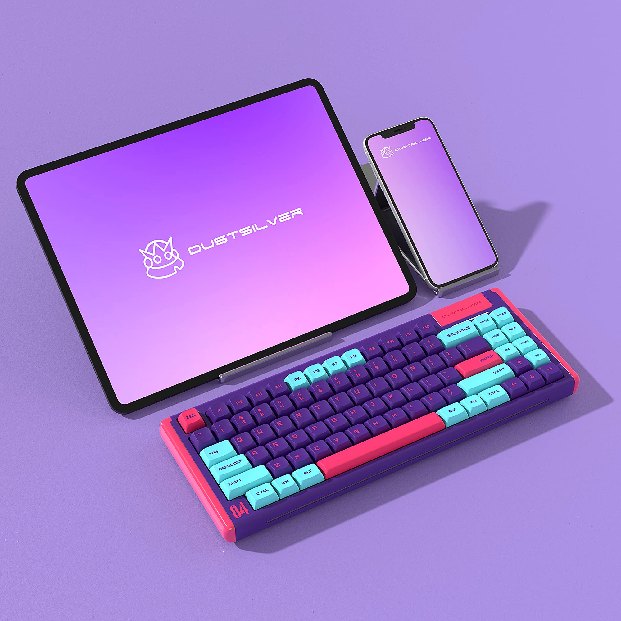 DUSTSILVER D84 Wireless 75% Cyberpunk Mechanical Keyboard with RGB, Hot Swappable, Bluetooth/2.4G/Type-C Connection, Gateron Black Switches for Linear Typing