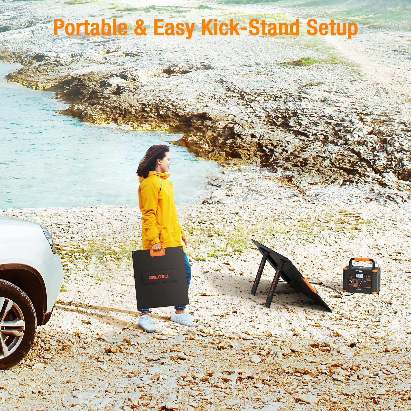 GRECELL 100W Portable Solar Panel for Power Station Generator, 20V Foldable Solar Cell Solar Charger with MC-4 High-Efficiency Battery Charger for Outdoor Camping Van RV Trip