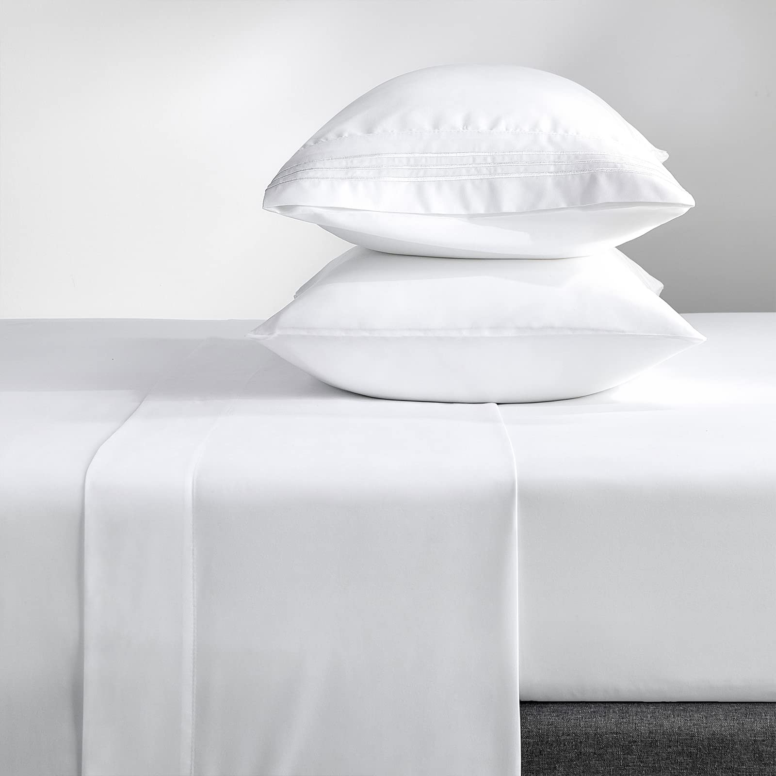 CozyLux Pillow Cases Queen Set of 2 Luxury 1800 Series Double Brushed Microfiber Bed Pillow Cases Embroidered 2 Pack 20x30 inches, White Pillow Covers with Envelope Closure, Pillows Not Included
