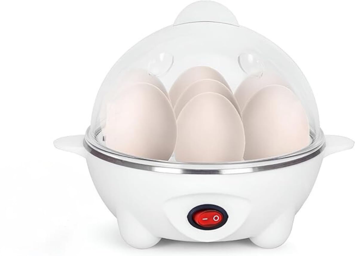 Generic Egg Cooker & Egg Boiler 7 Egg Capacity 3-in-1 Electric Boiled Egg, Vegetable Cooker, Poacher, Scrambled, Omelet Maker with Auto Shut Off Feature Multipropose Boiler and Steamer (White)