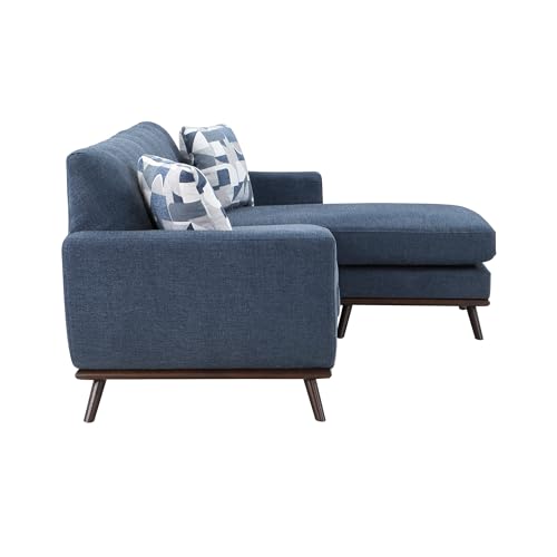 Lexicon Small Couch Mid Century Modern Sofa Living Room Sofa Couch with 2 Accent Pillows, Button Tufted Upholstered Small Sofa for Bedroom/Office/Apartment, Reversible L Shape Couch, Blue Chenille
