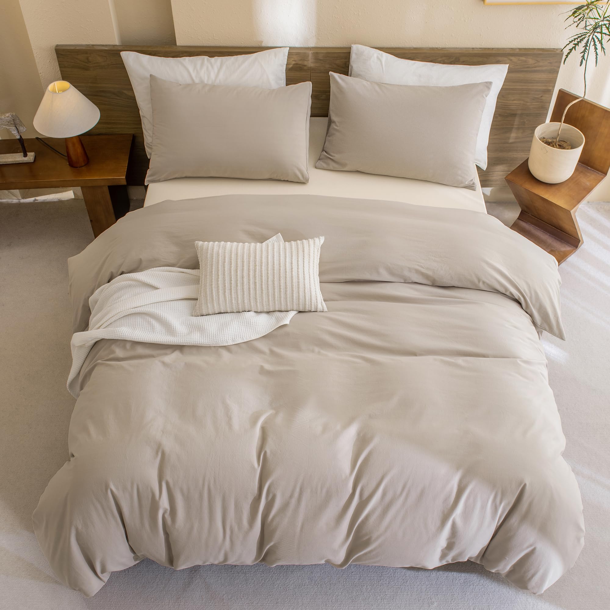 CozyTide White Boho Comforter Set King,3-Piece 100% Washed Cotton Tassel Bedding Comforter Ultra Fluffy Breathable Lightweight(1 White Tassel Comforter+2 Boho Pillowcases)