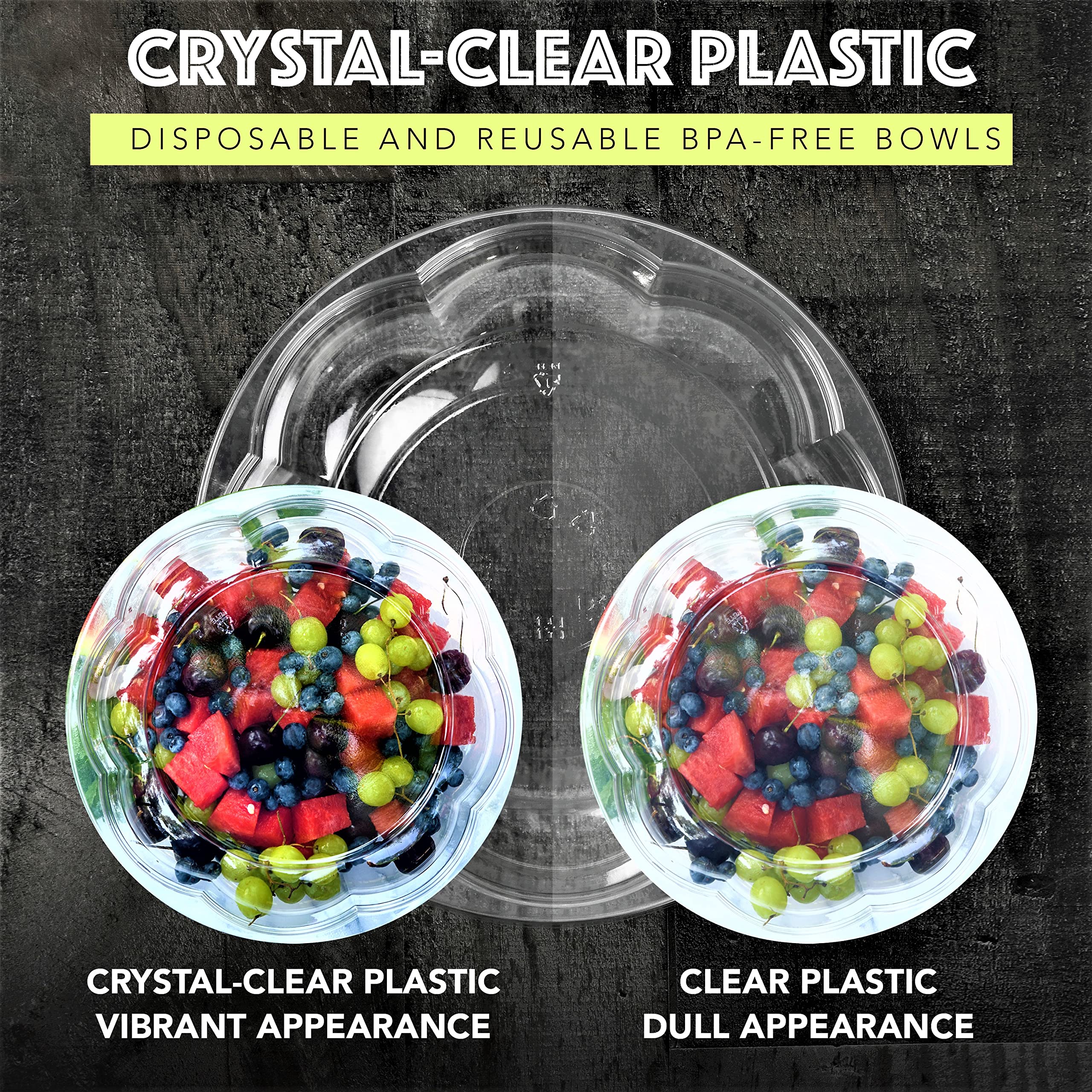 Green Direct 64 oz. Salad Containers with Lids - Pack of 10 | Clear Plastic Salad Bowls for Lunch, Serving, and Mixing