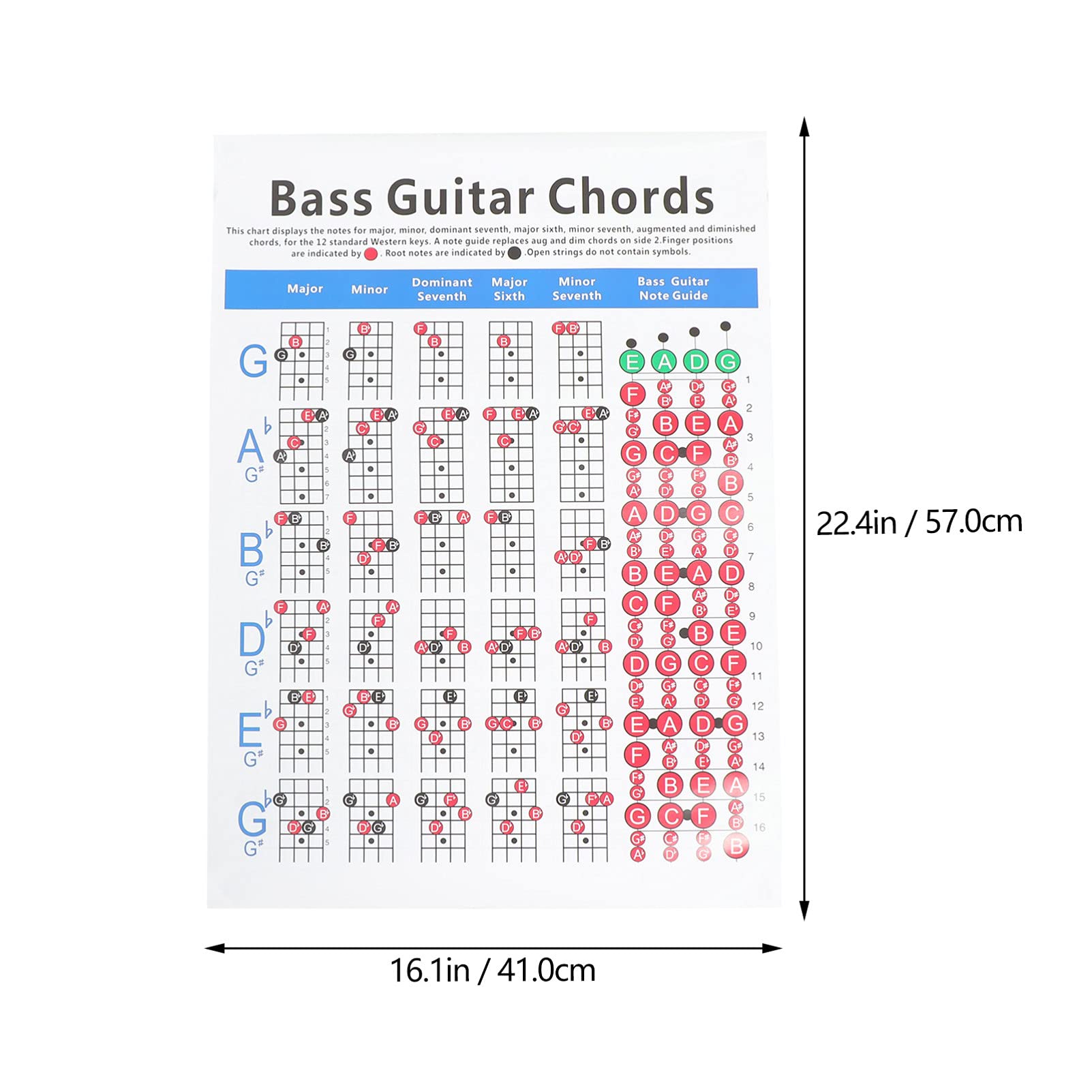 FARUTA Electric Bass Chord Chart Guitar Chord Reference Guide Clarinet Chord Poster Bass Guitar Finger Training Chart for Leaner Beginner (Size : 57X41X0.01CM)