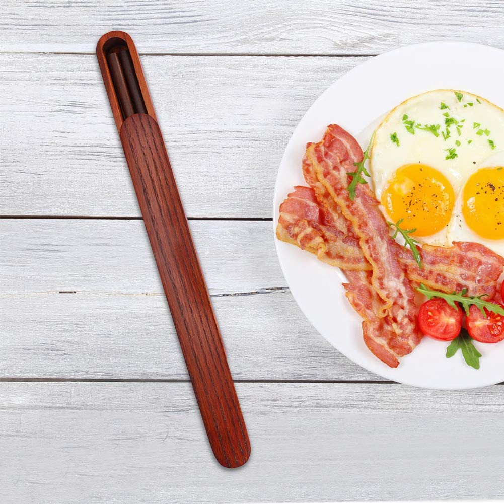 Fdit Portable Wooden Chopsticks Japanese Style Chopsticks with Pull-out Wood Color Chopsticks Box Case Tableware Dinnerware(Deep)
