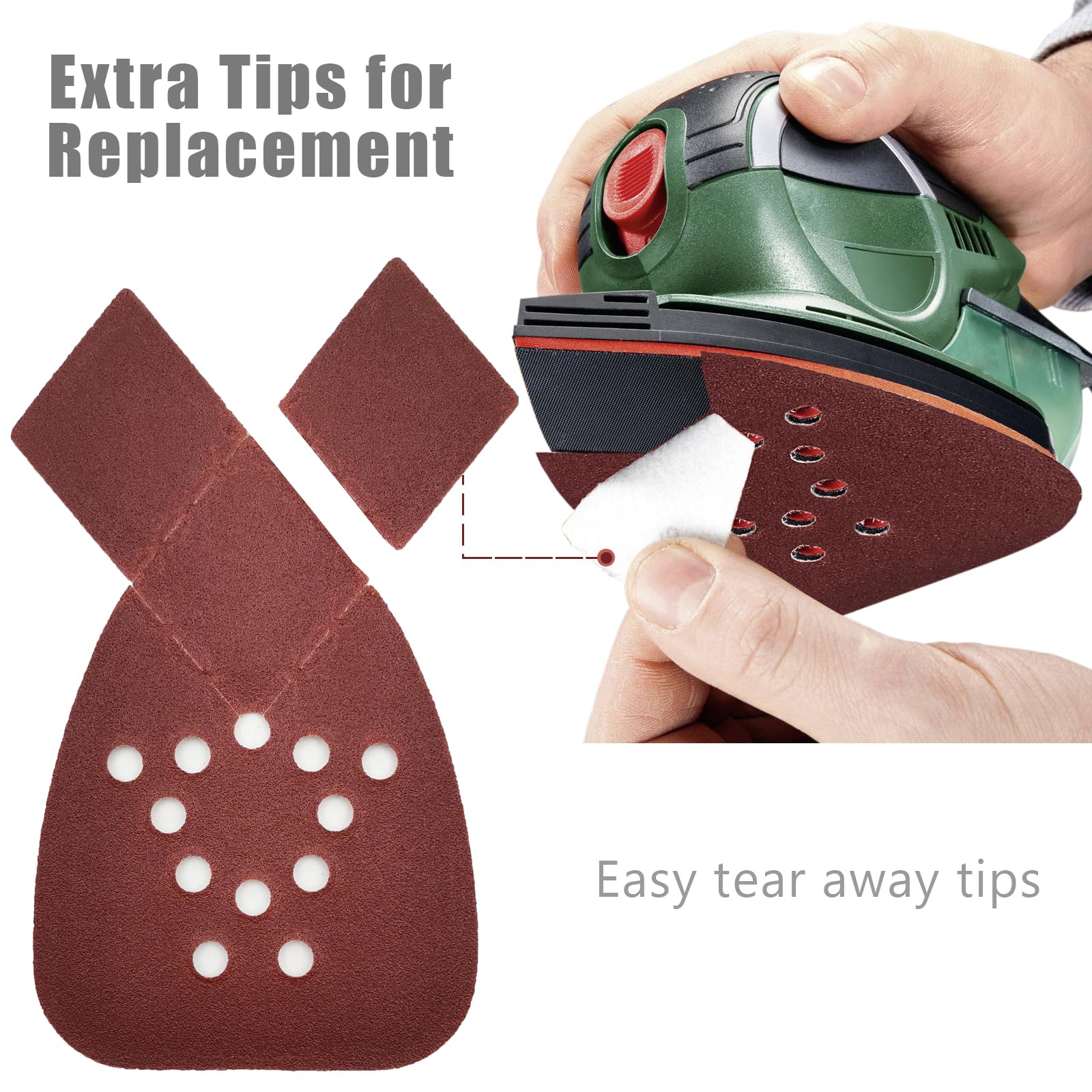 MFBJXC 50PCS Mouse Sander Sandpaper with Extra 2 Tips for Replacement Detail Sander Sanding Pads 12 Holes Hook and Loop Black and Decker Mouse Sander Pads