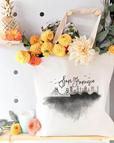 The Cotton & Canvas Co. San Francisco Cityscape, Souvenir, Beach, Shopping and Travel Reusable Shoulder Tote and Handbag