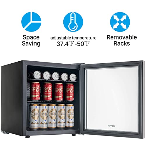 TABU 70 Can Beverage Refrigerator,Mini Fridge with Glass Door, Beverage Cooler for Beer Soda or Wine, Ideal for Home, Office or Bar (1.6 Cu.Ft)