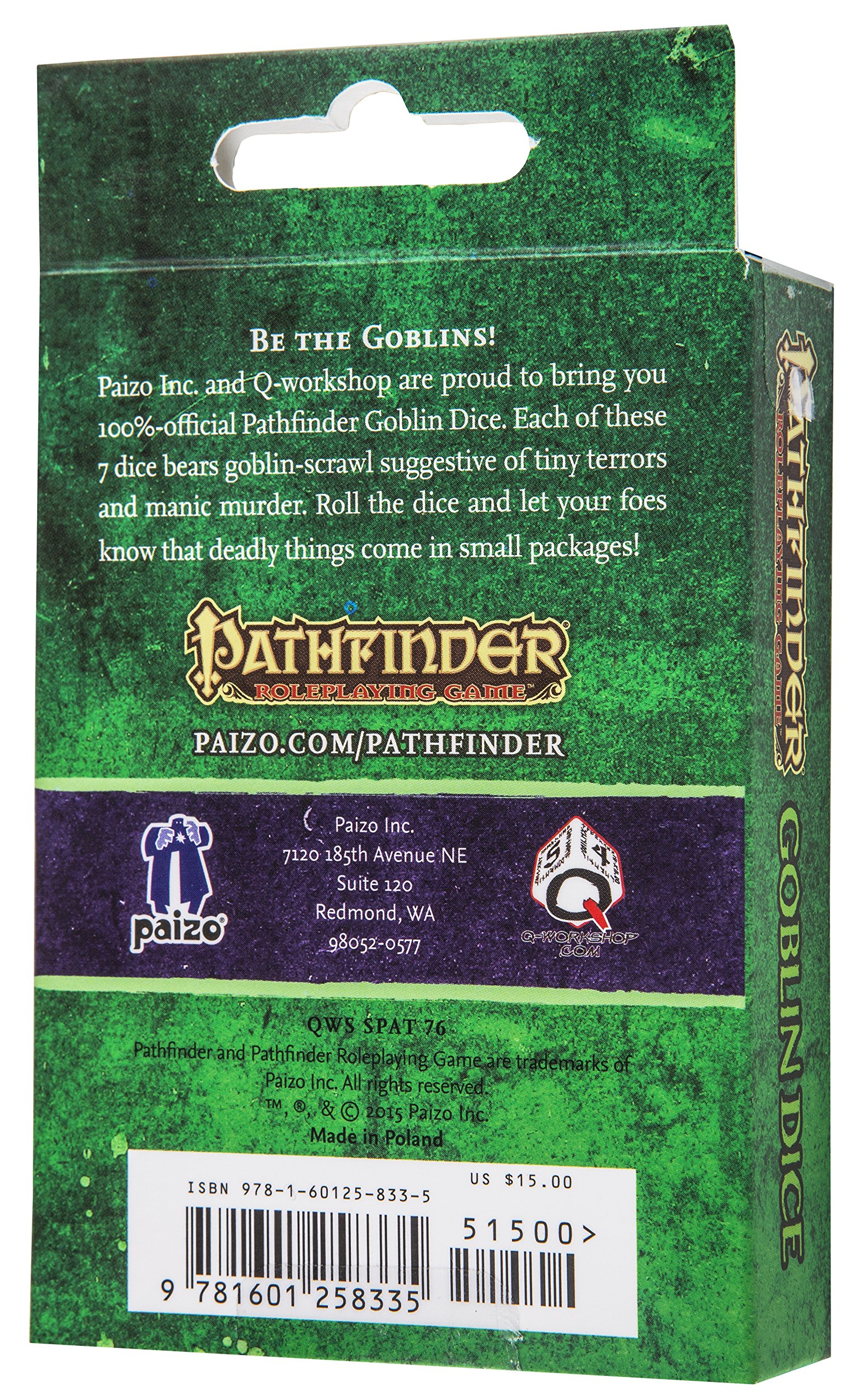 Q-Workshop Pathfinder Rpg Goblin Purple & Green Ornamented Dice Set 7 Polyhedral Pieces (QWOPAT76)