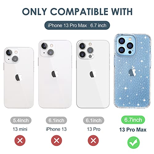 Hython Case for iPhone 13 Pro Max Case Glitter, Cute Sparkly Clear Glitter Shiny Bling Sparkle Cover, Anti-Scratch Hard PC Slim Fit Shockproof Protective Phone Cases for Women Girls, Clear Glitter