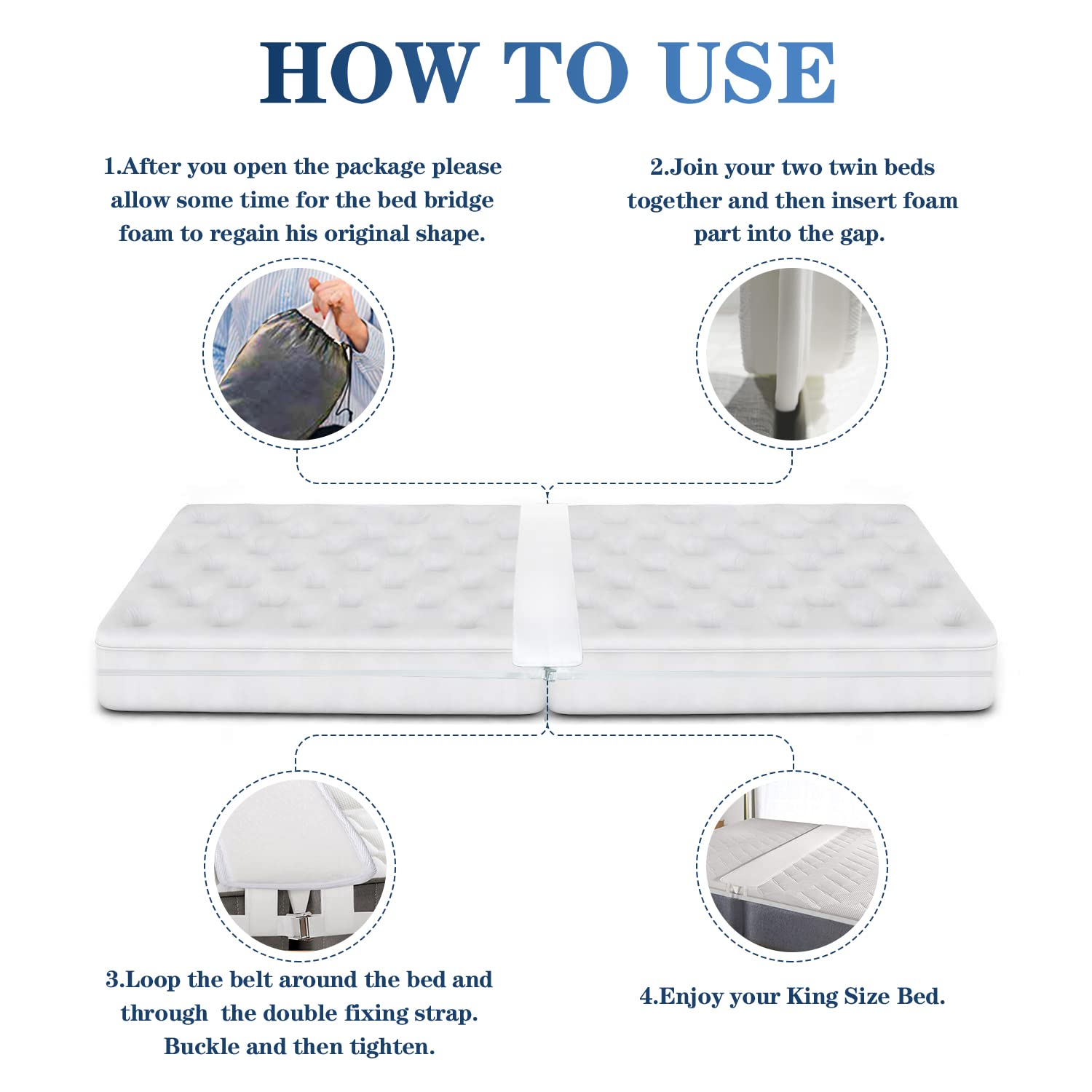 SAYGOGO Bed Bridge Twin to King Converter Kit, Upgrade 11.8inch W Memory Bed Gap Filler, Adjustable Bed Bridge Mattress Connector Strap for Bed, Storage Bag Included, for Guests Stayovers