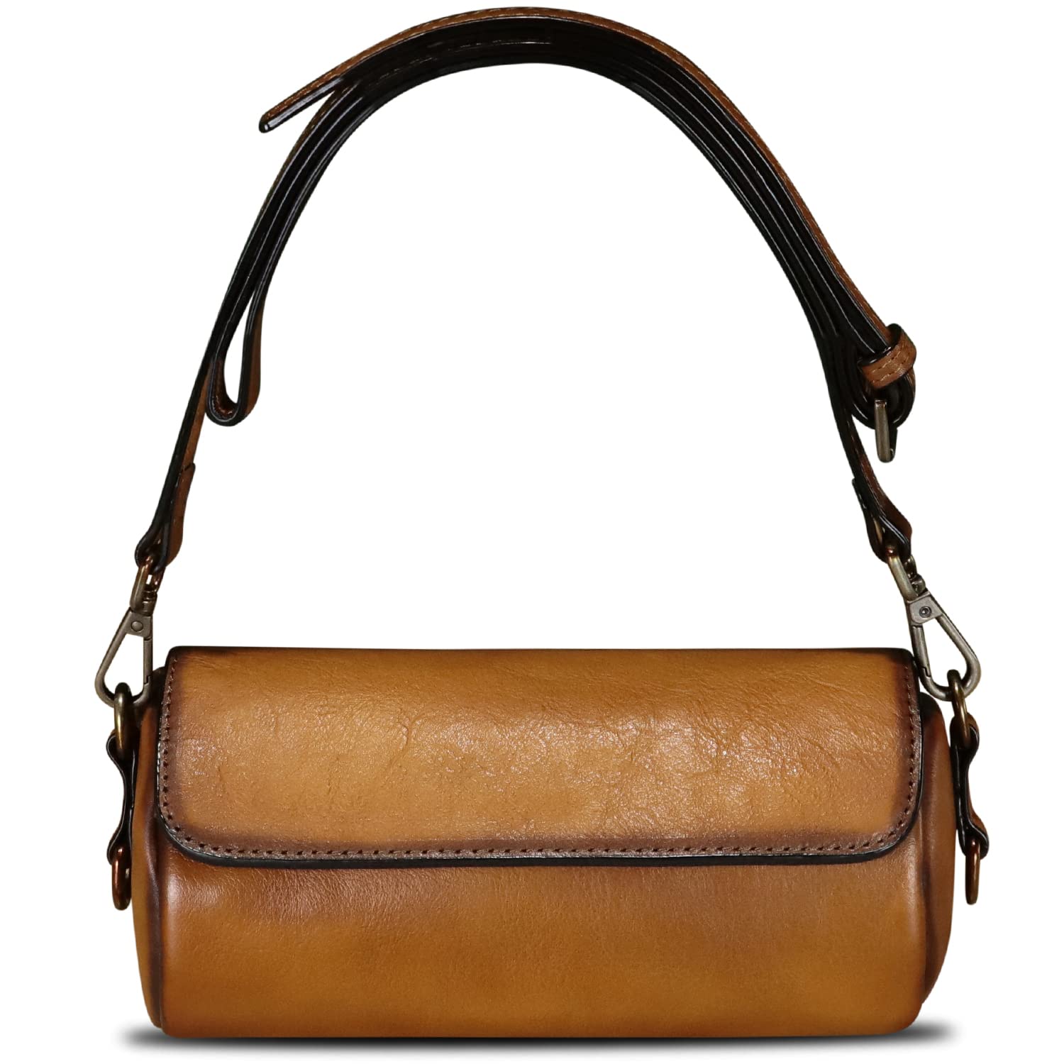 Genuine Leather Satchel for Women Vintage Shoulder Purse Handmade Handbag Retro Crossbody Bag (Brown)
