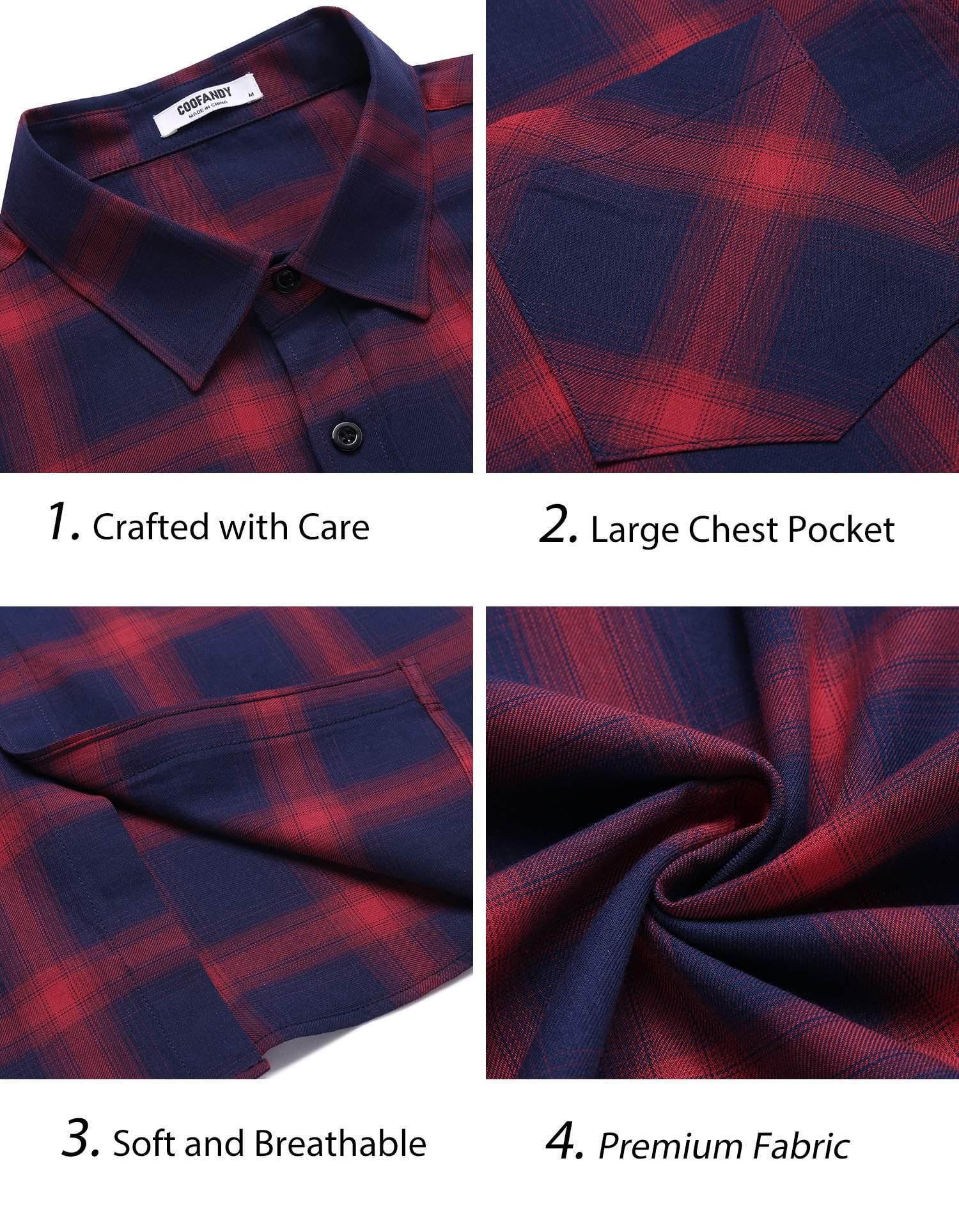 COOFANDY Men's Short Sleeve Plaid Dress Shirt Classic Fit Wrinkle-Free Casual Button Down Checked Shirts with Pocket Black, Large