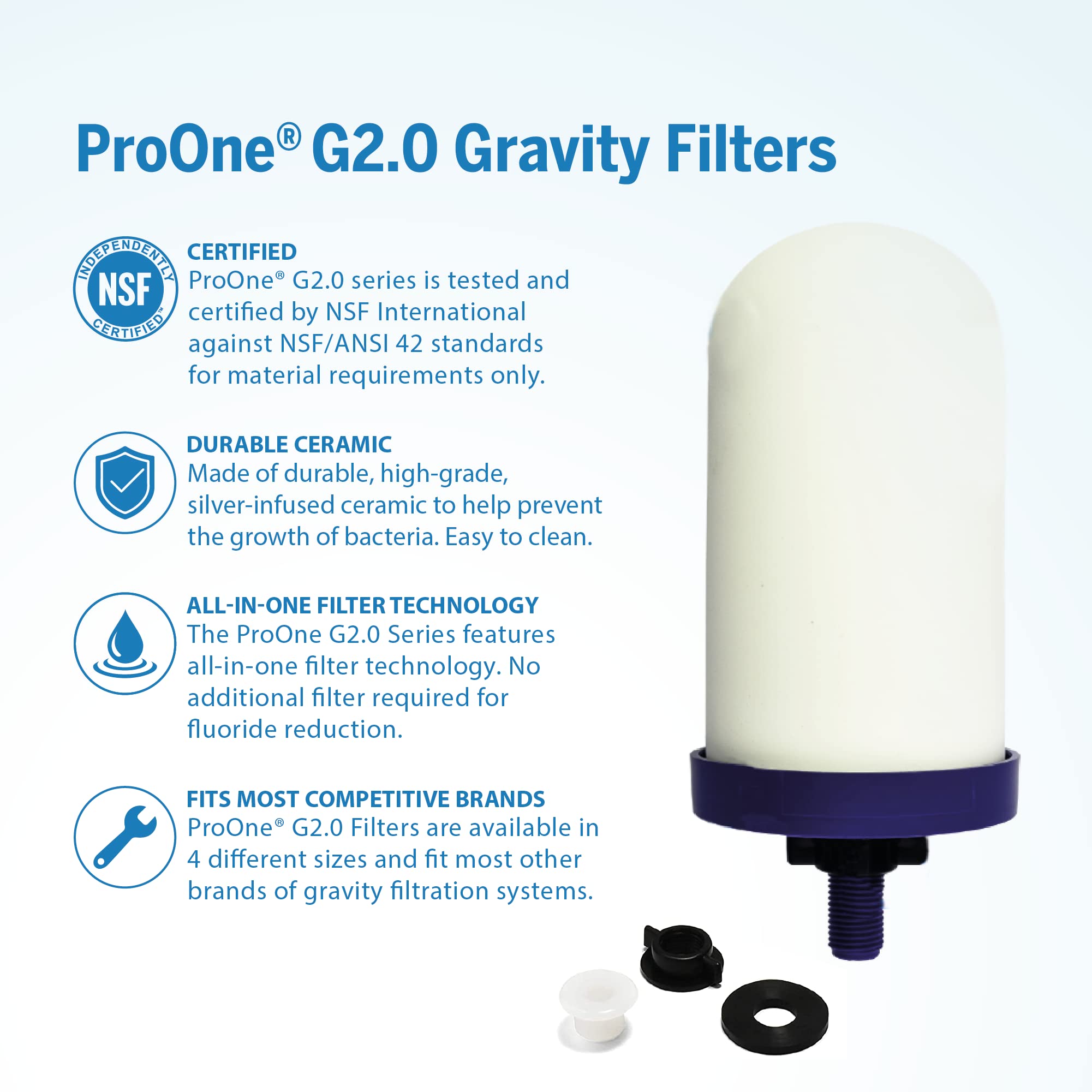 ProOne Traveler+ Stainless-Steel Gravity Filter System, 2.25-Gallon Water Capacity, Countertop Water Dispenser for Home & Travel with One 5โ Filter & Wire Stand, Independently Tested Proven to Reduce