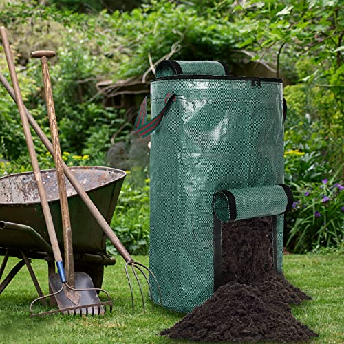 Pilntons 2 Pack 30 Gallon Garden Composting Bags Reusable Lawn Leaf Bags Heavy Duty Yard Waste Bags with Zipper Lid and Handles Compost Bins Outdoor Container for Clean Up Debris Grass Clippings
