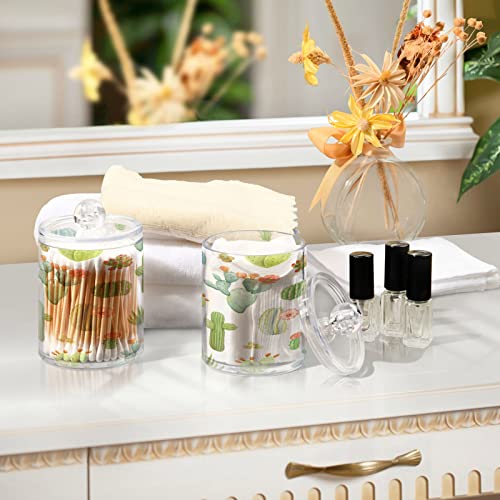 Kigai 2PCS Cactus Qtip Holder Dispenser with Lids - 14 oz Bathroom Storage Organizer Set, Clear Apothecary Jars Food Storage Containers, for Tea, Coffee, Cotton Ball, Floss